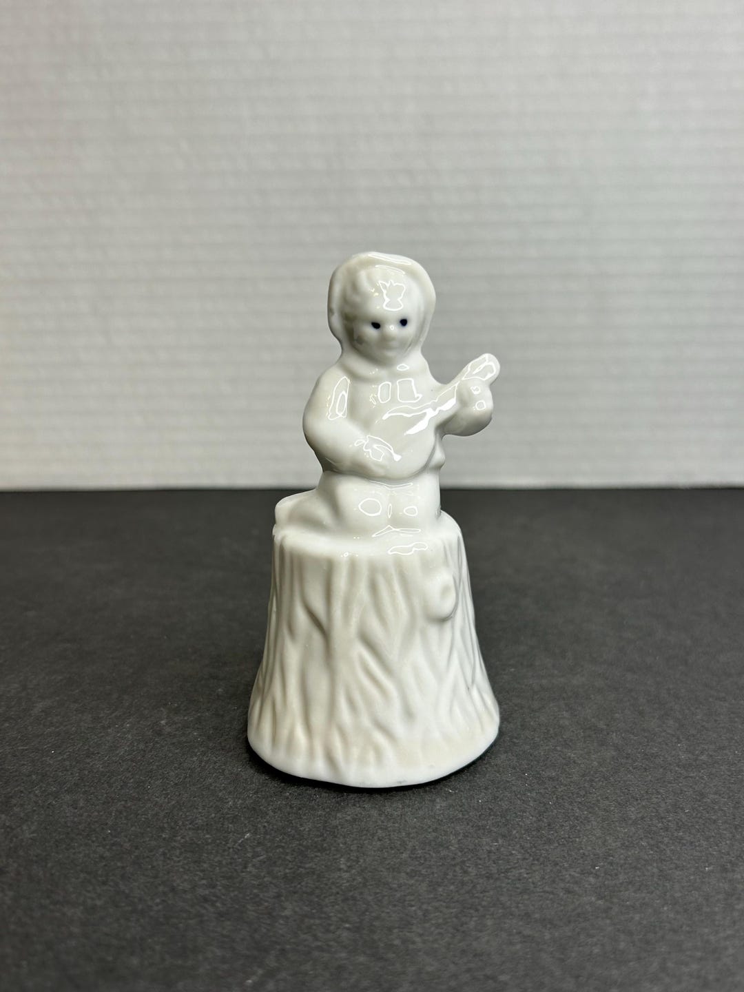 Vintage White Porcelain Taiwan Folk Art Banjo Boy on a Tree Stump ...