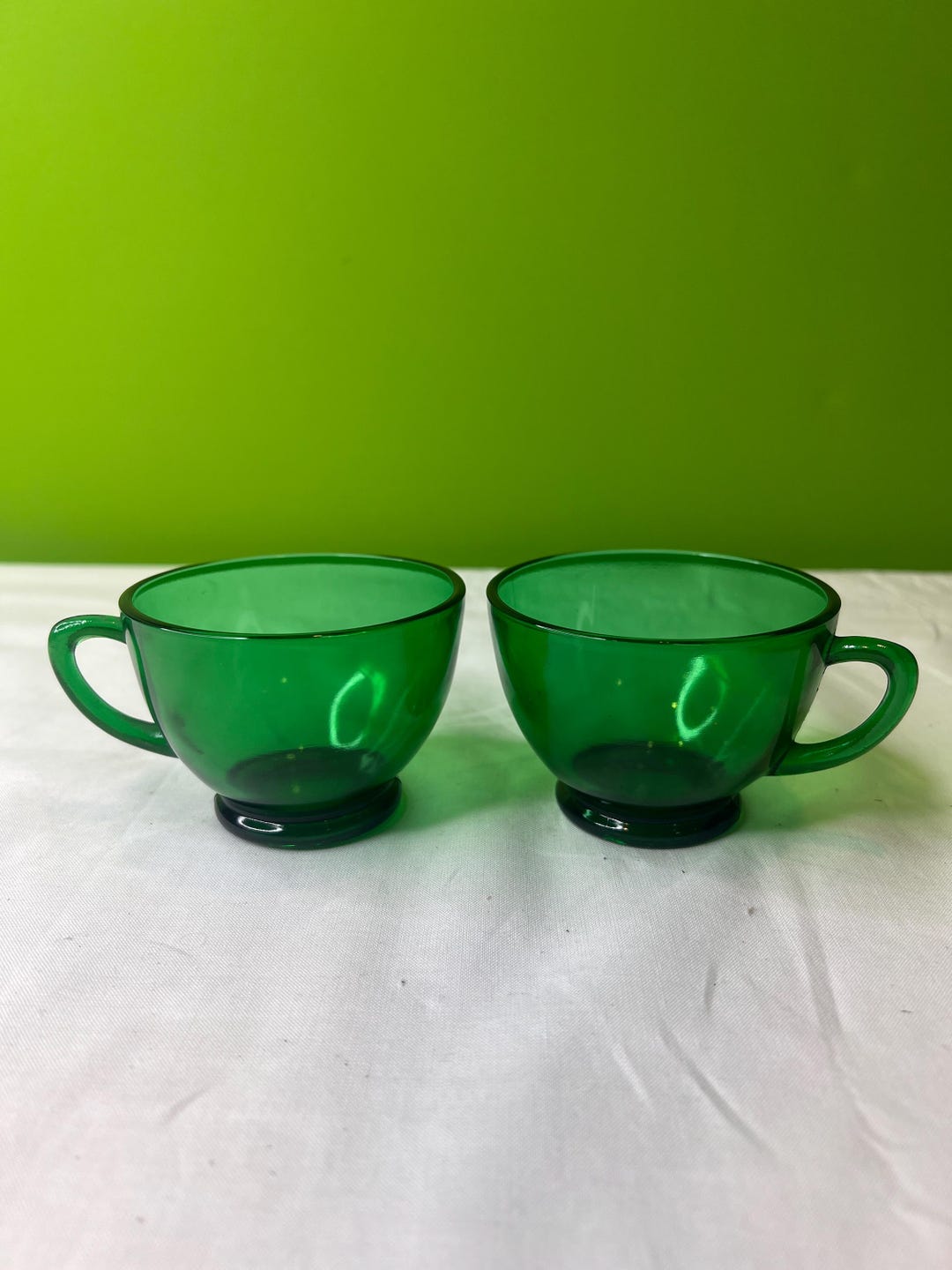Vintage Emerald Green Depression Glass Set of 2 Coffee Tea Cups - Etsy