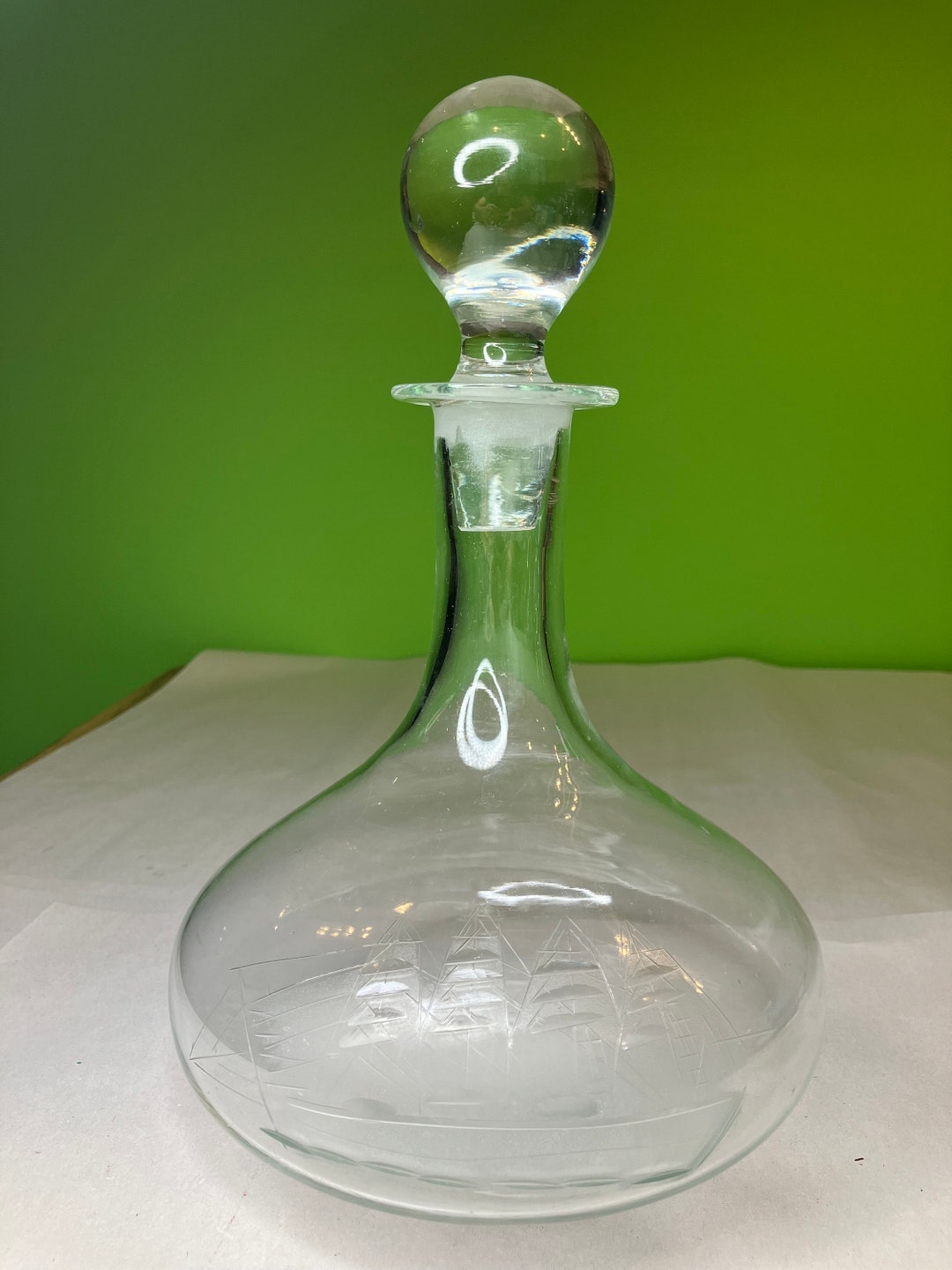 Vintage Hand Blown Ship Etched Ship Sail Boat Decanter Unbelievably ...