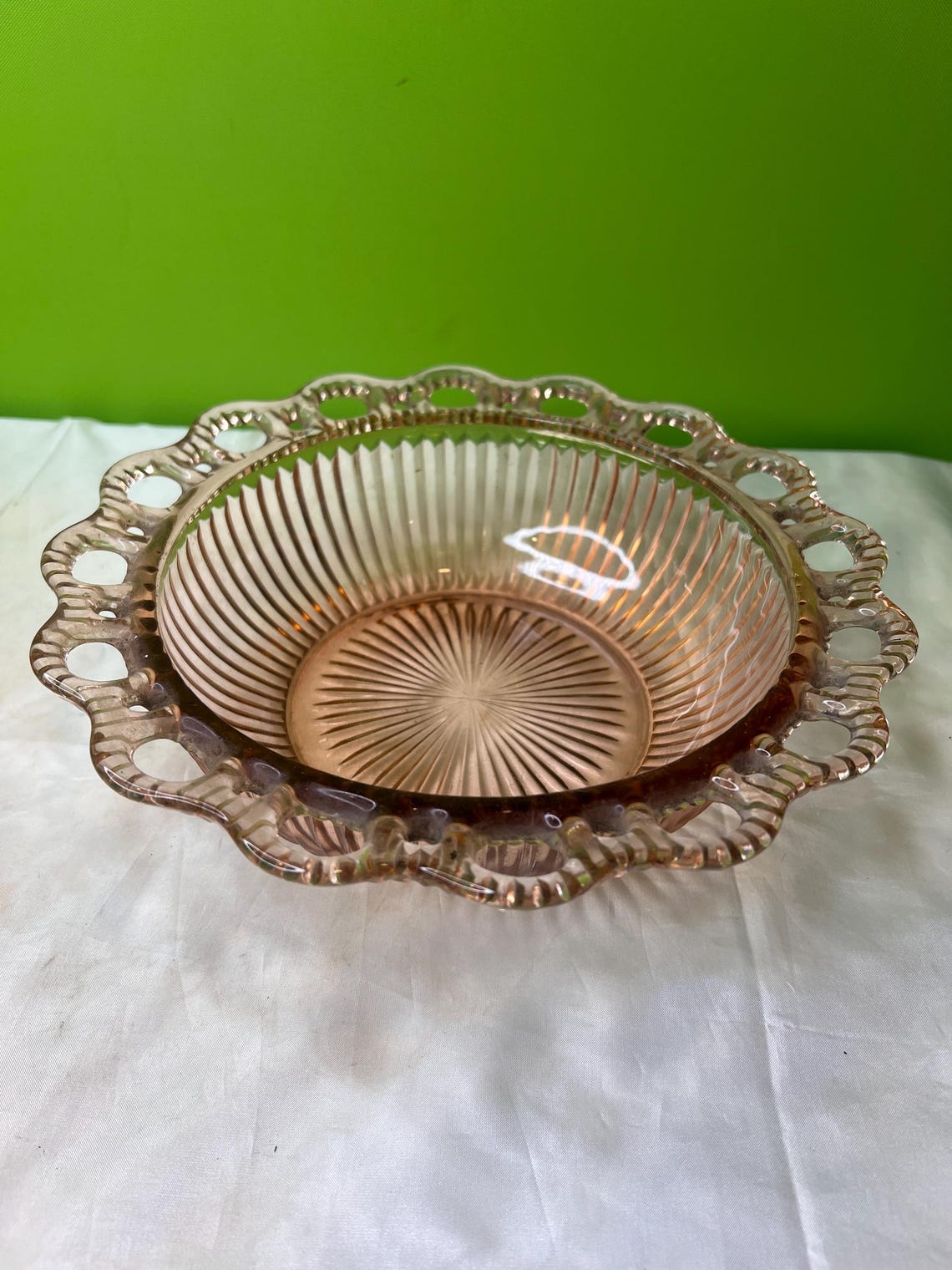 Vintage "old Colony" Pink Anchor Hocking Open Lace Ribbed Glass Bowl - Etsy
