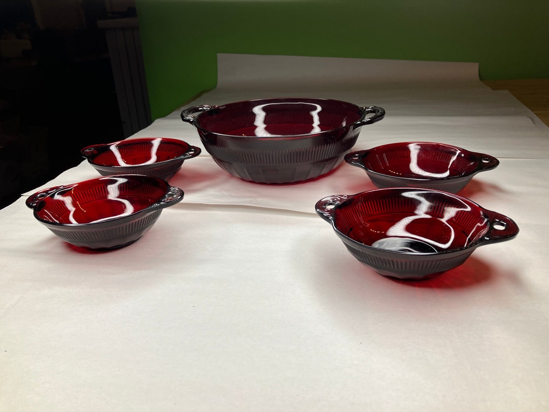 Anchor Hocking Royal Ruby Red Glass Bowl Collection of 5 Coronation ...