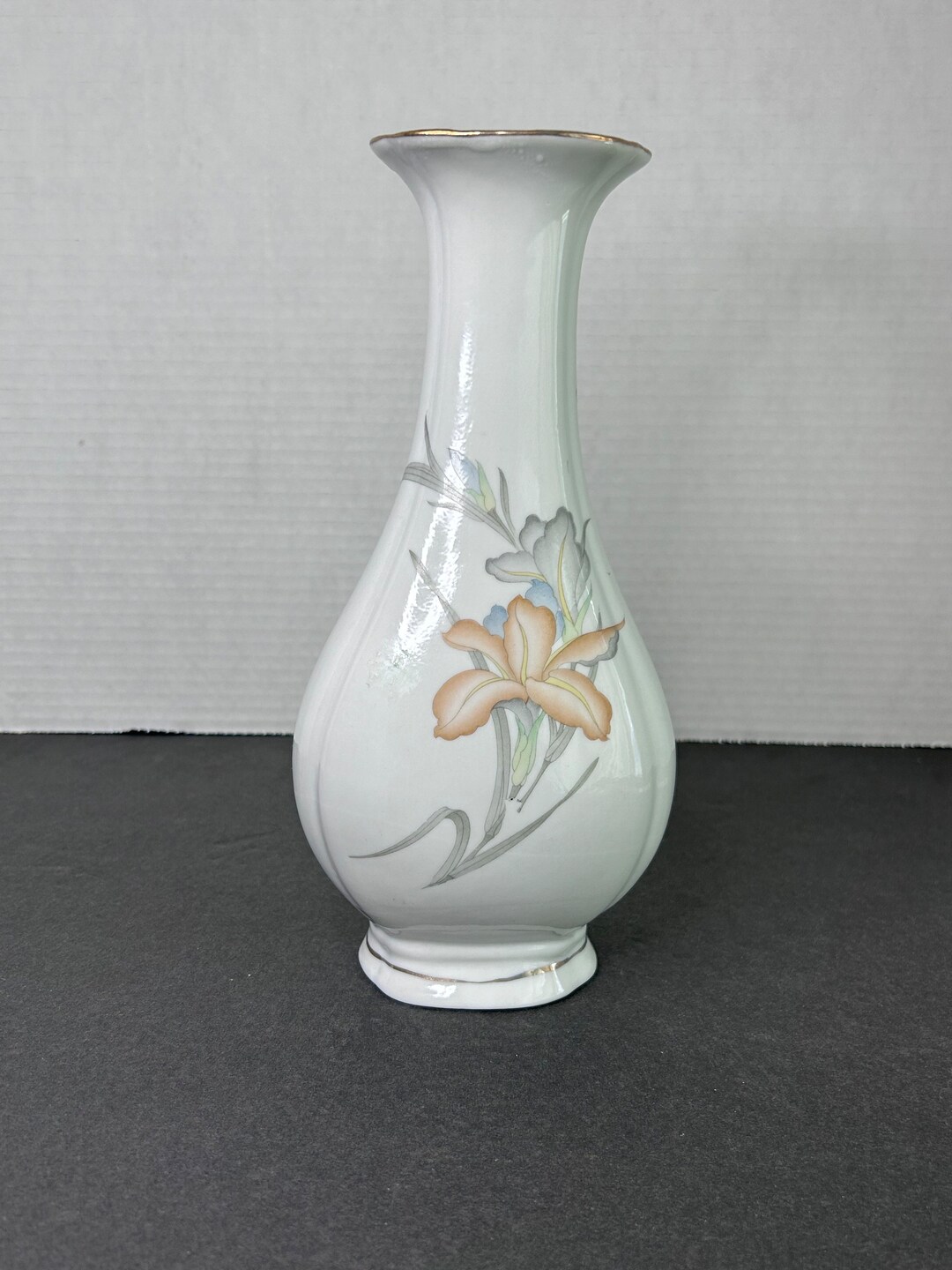 Vintage White Ceramic Collectible Iris Flower Multicolor Pear Shaped ...