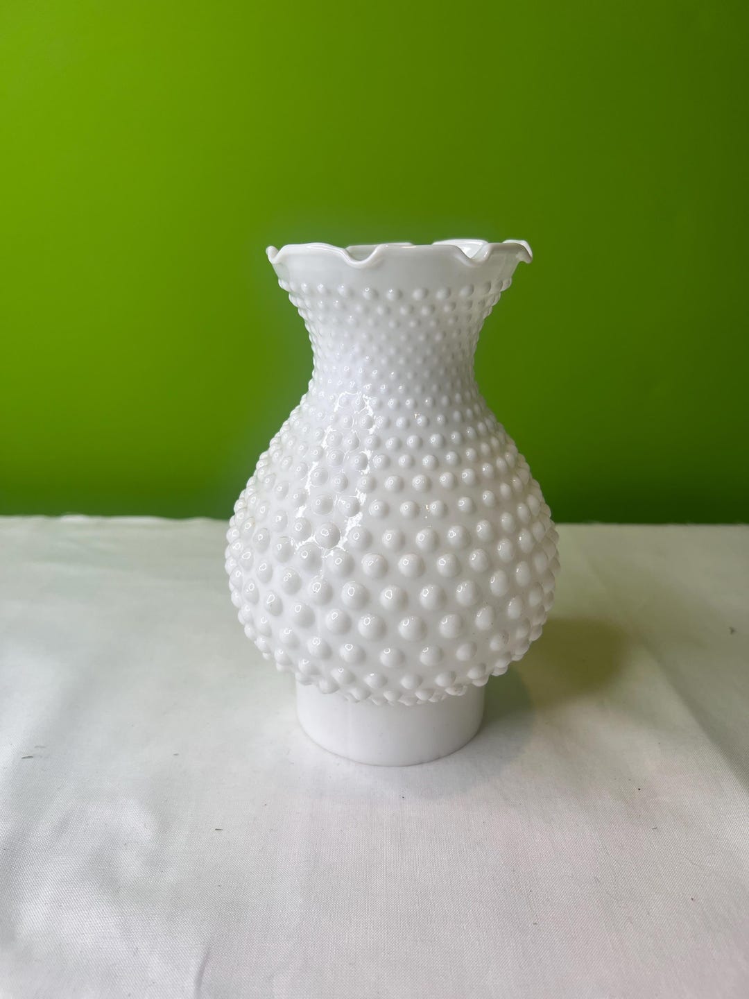 Vintage Milk Glass Hobnail Lamp Shade Ruffled Top Approx. 7" Tall and 3 ...