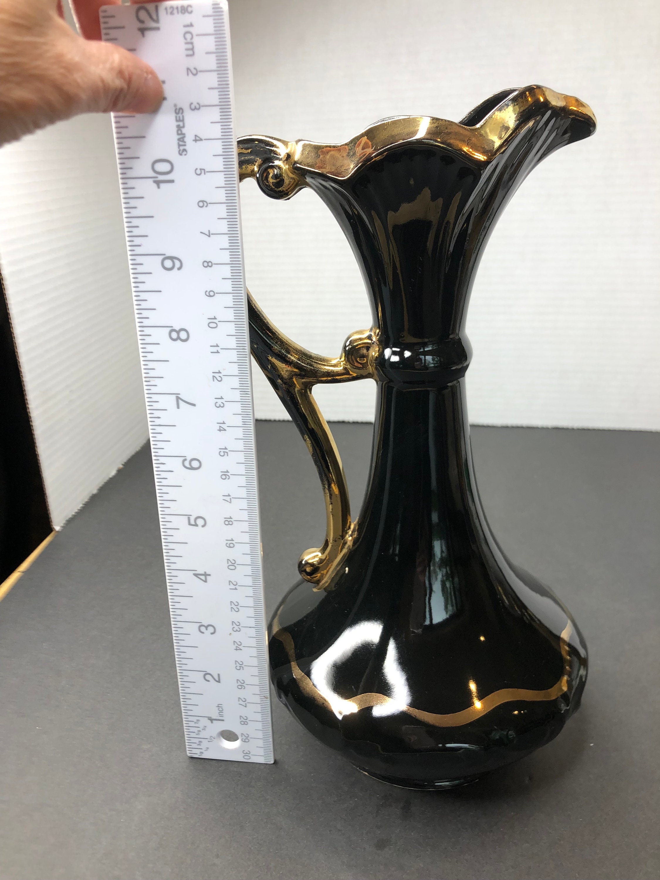 Vintage Ornate Black Pitcher With Gold Accents Some Wear on Gold - Etsy