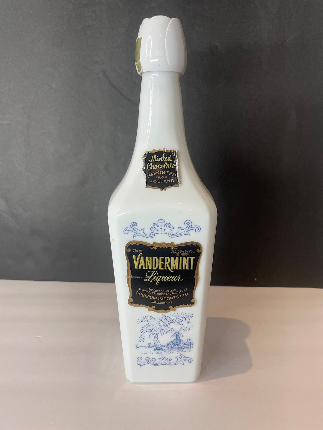 Vandermint Liqueur Decanter 1970s Milk Glass Bottle Windmills and ...