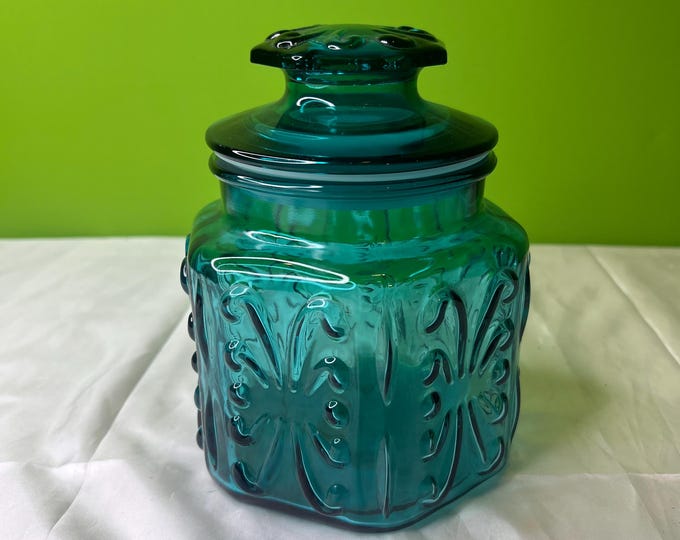 Vintage Federal Glass Teal Canister Apothecary Jar Canister Large ...