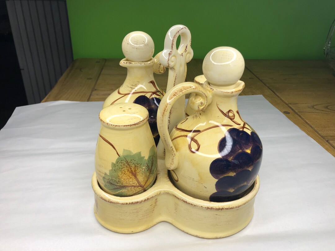 Vintage Ceramic Table Top Caddy and Accessories Salt Pepper Oil Vinegar ...
