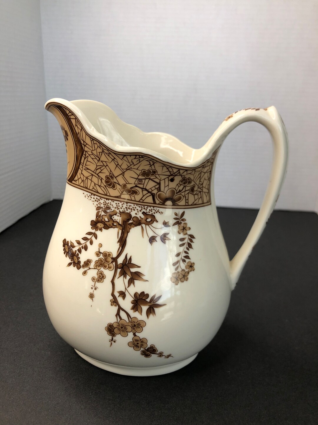 Vintage I Godinger & Co. Pitcher Cream and Brown Flowers - Etsy