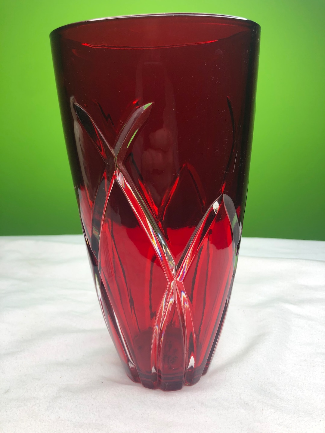 Vintage Ruby Red Cut Glass Base With Gorgeous Coloring and Beautiful ...