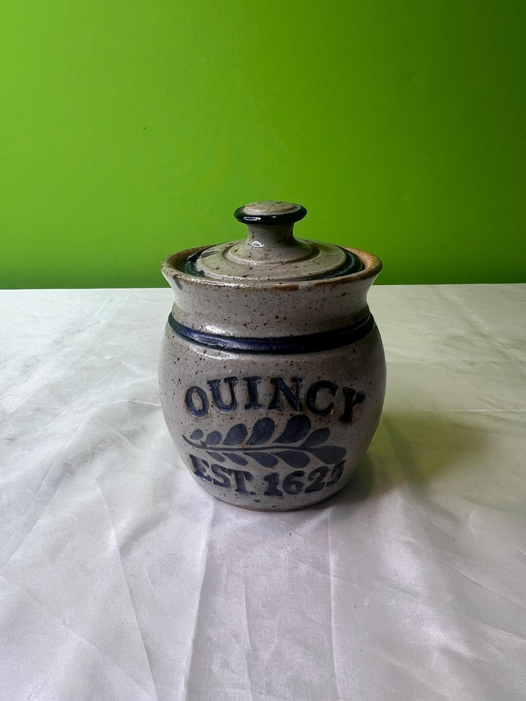 Vintage Signed Gray and Blue Studio Ceramic Sugar Bowl With Spoon Cut ...