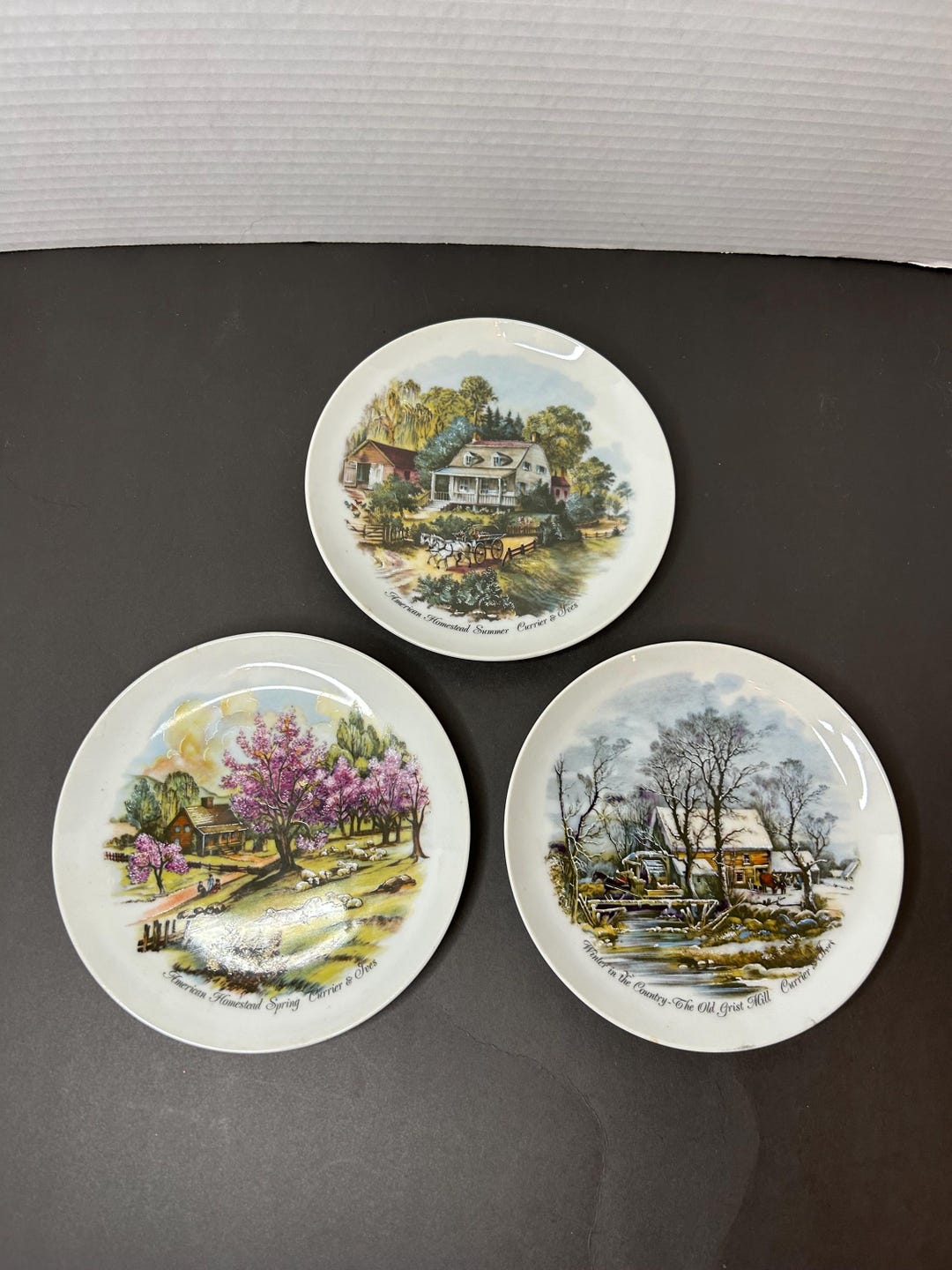Vintage Currier & Ives Set of 3 Homestead Summer/spring Old Grist Mill ...
