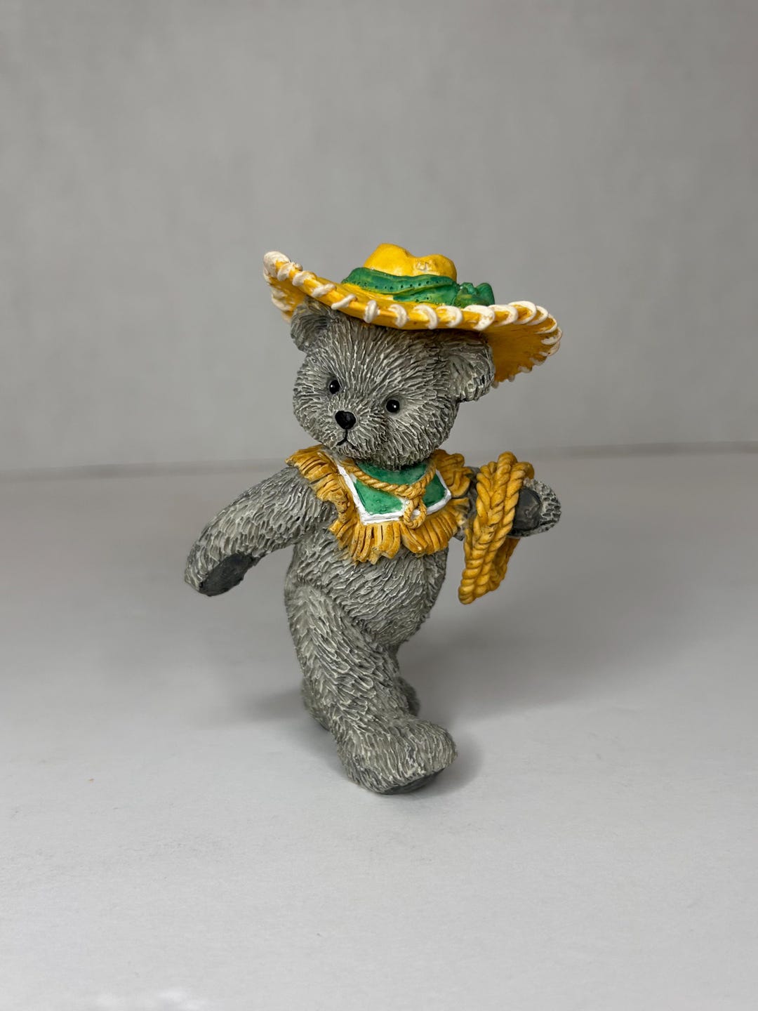 Vintage Single Bronson Bear Rodeo Lasso Cowboy Grey Teddy Bear Figurine ...