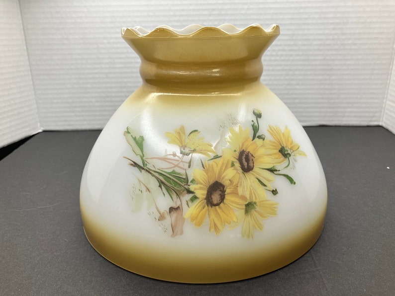 Vintage Milk Glass Hurricane Lamp Shade, Daisy, Flowers, Black Eyed ...