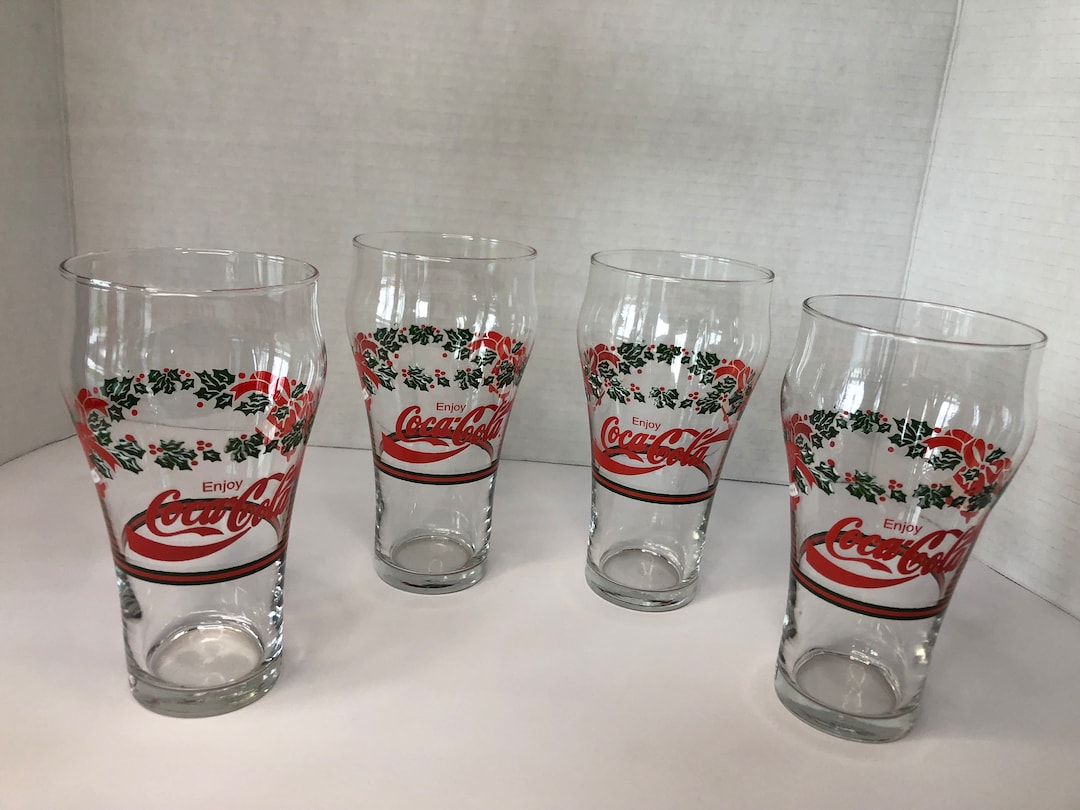 Vintage Libbey Coca-cola Christmas Glasses Set of 4 Holly and Bell Design Coke Glasses 16 OZ ...