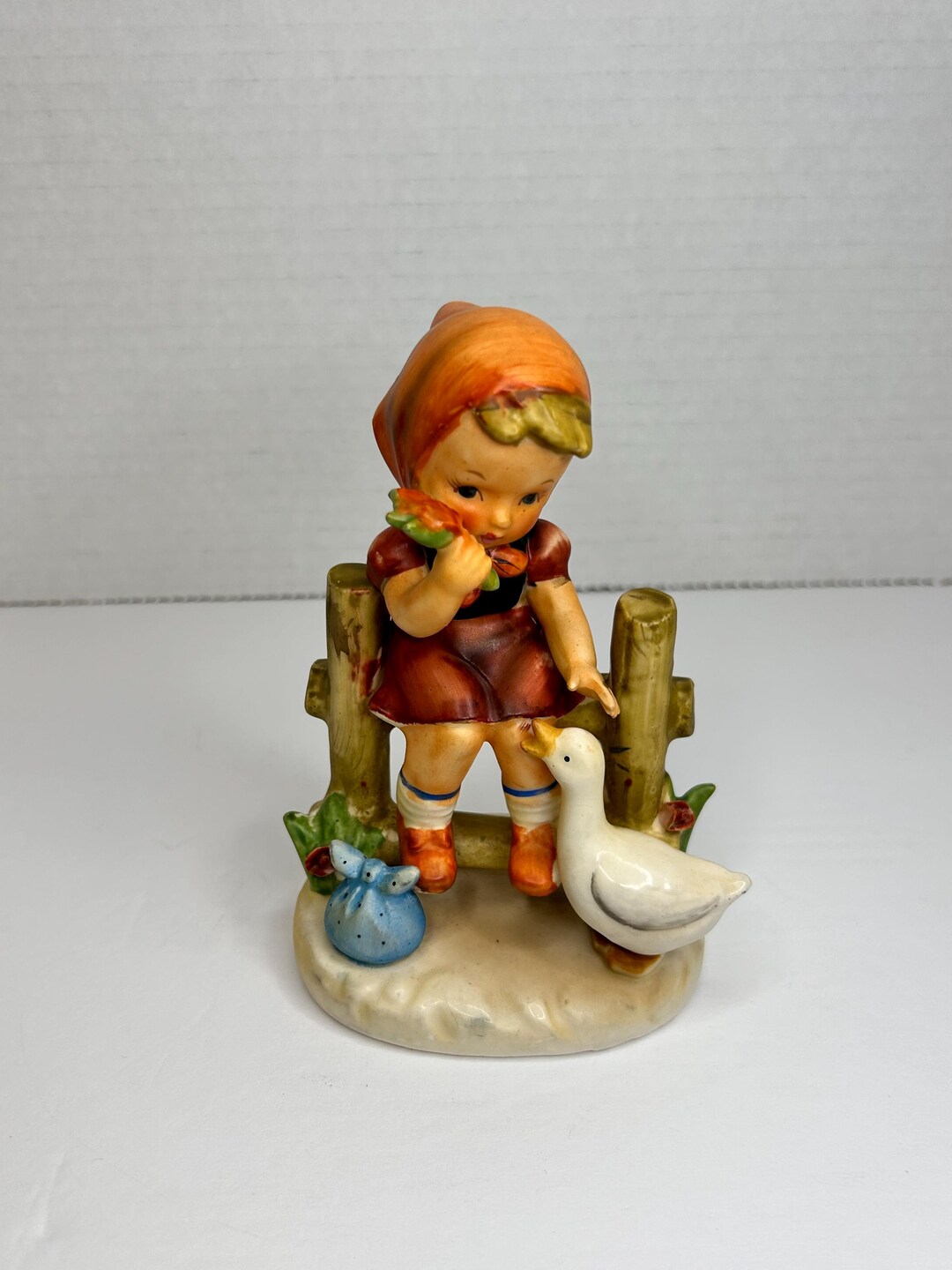 Vintage Erich Stauffer Girl Sitting on Fence With Ducks Porcelain ...