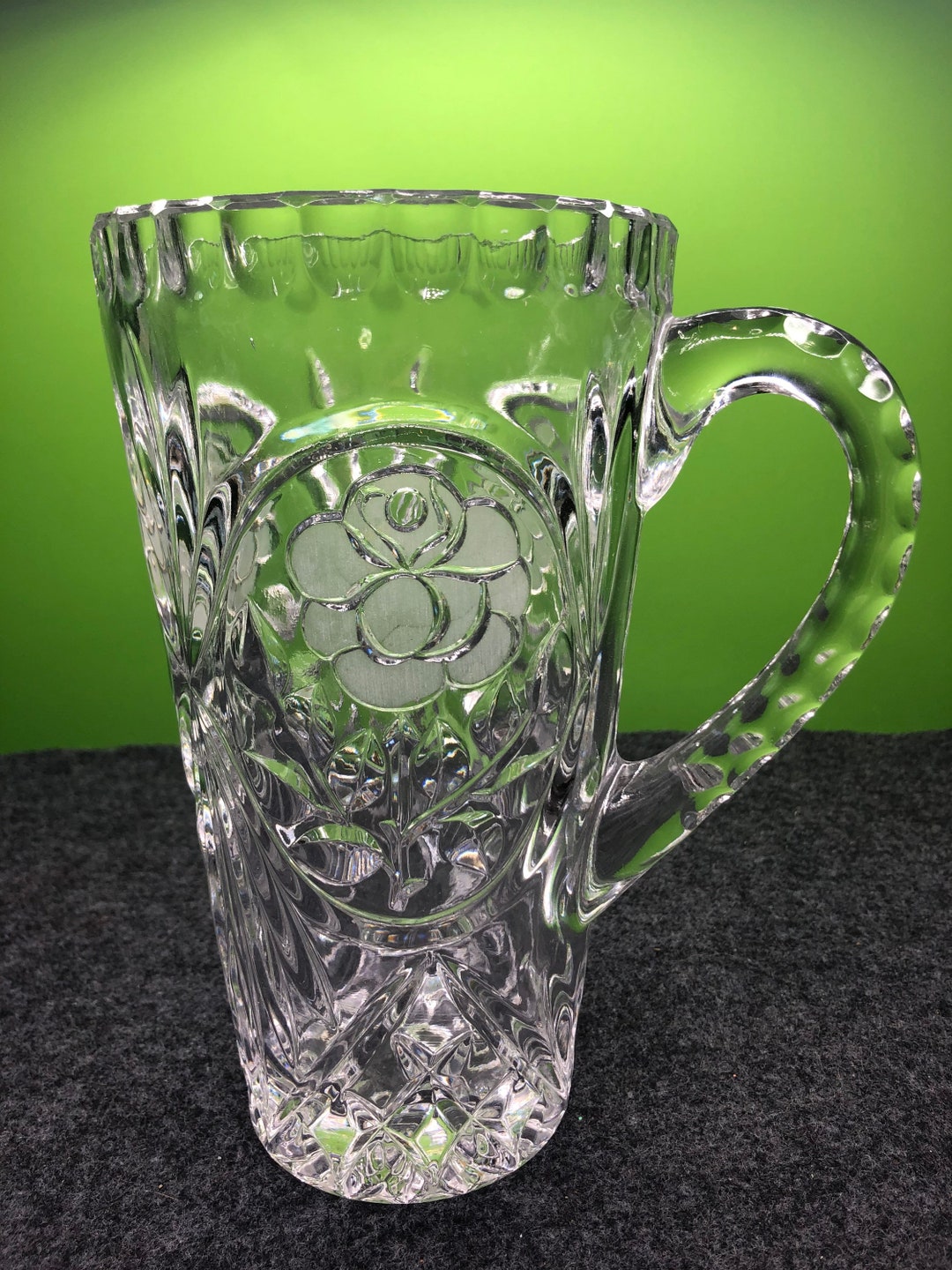 Vintage Libbey Cut Crystal Glass Pitcher With Beautiful Rose Etching ...