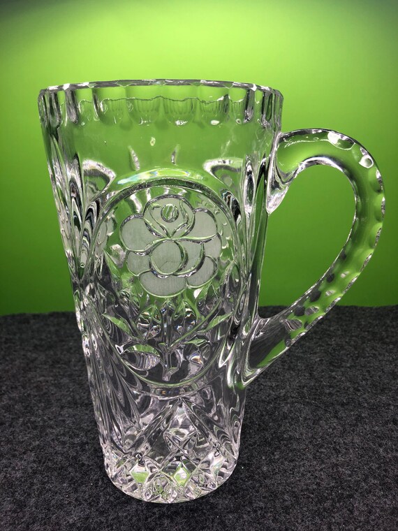 Vintage Libbey Cut Crystal Glass Pitcher With Beautiful Rose - Etsy