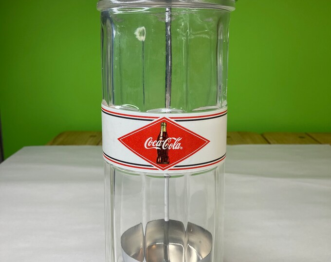 Vintage Coca Cola Clear Glass Heavy Straw Dispenser With Chrome Lid and ...