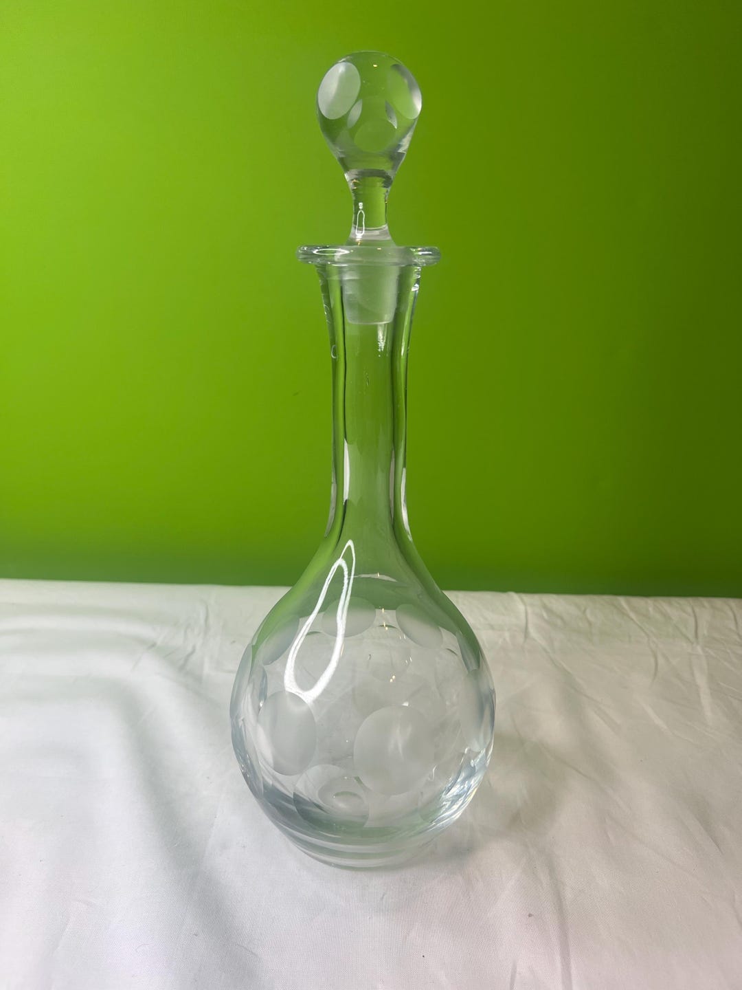 Vintage Clear Glass Decanter With Stopper ~ Etched Circle Design - Etsy
