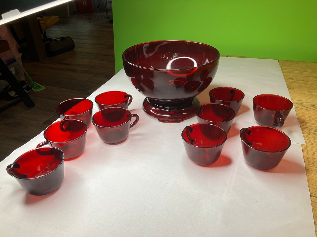 Vintage Ruby Red Glass Punch Bowl Collection Drop Dead Gorgeous - Etsy
