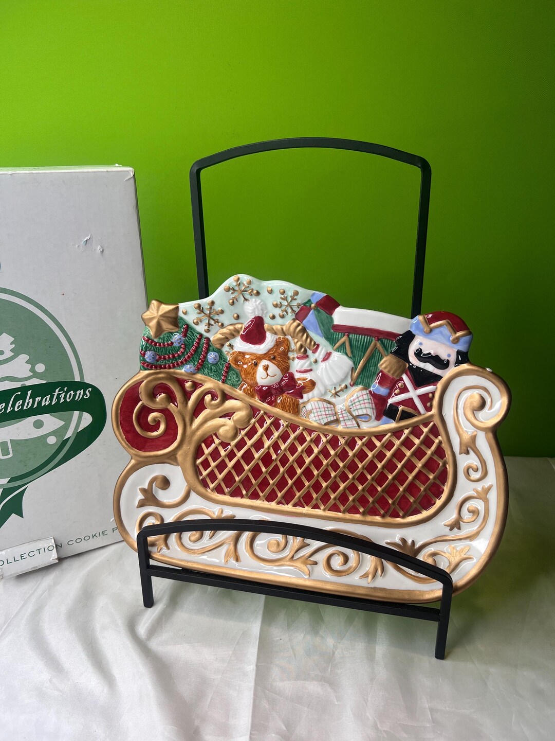 Vintage 2002 St. Nicholas Santa's Sleigh Dessert Tray Trinket Plate ...