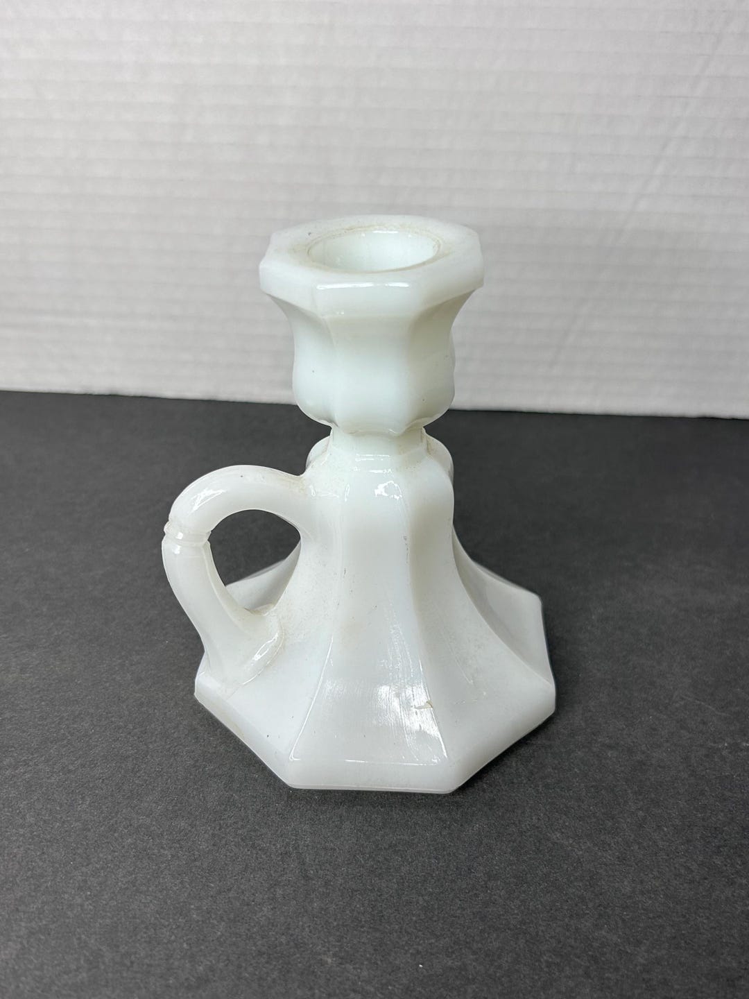Vintage Milk Glass Octagon Flare Base Handled Candlestick Holder - Etsy