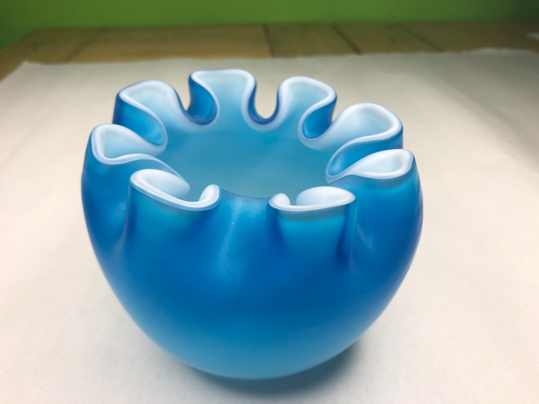 Vintage Blue Cased Glass Rose Bowl With Gorgeous Coloring and ...