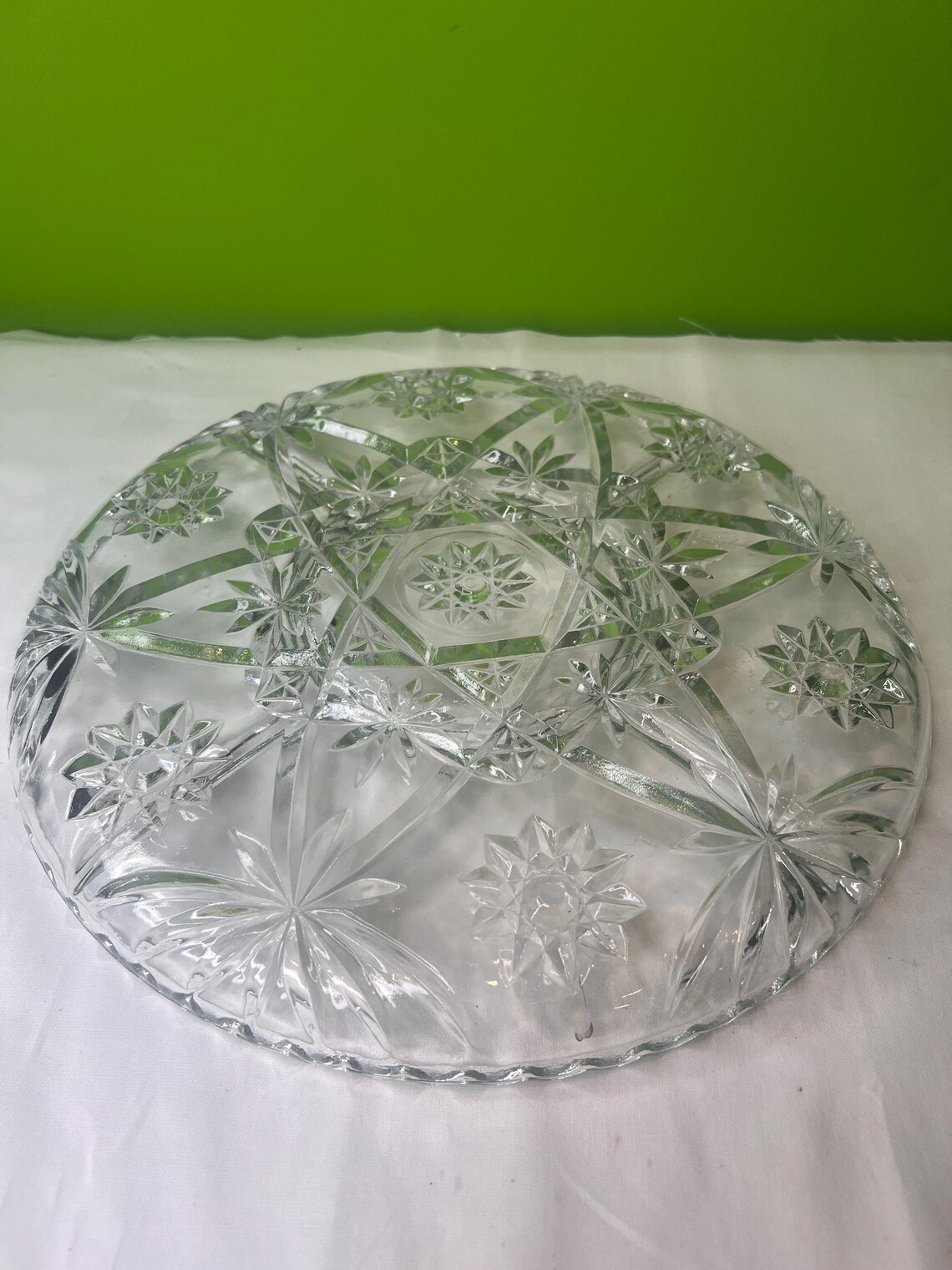 Vintage Large Heavy Glass/crystal Serving Plate With Star Pattern With ...