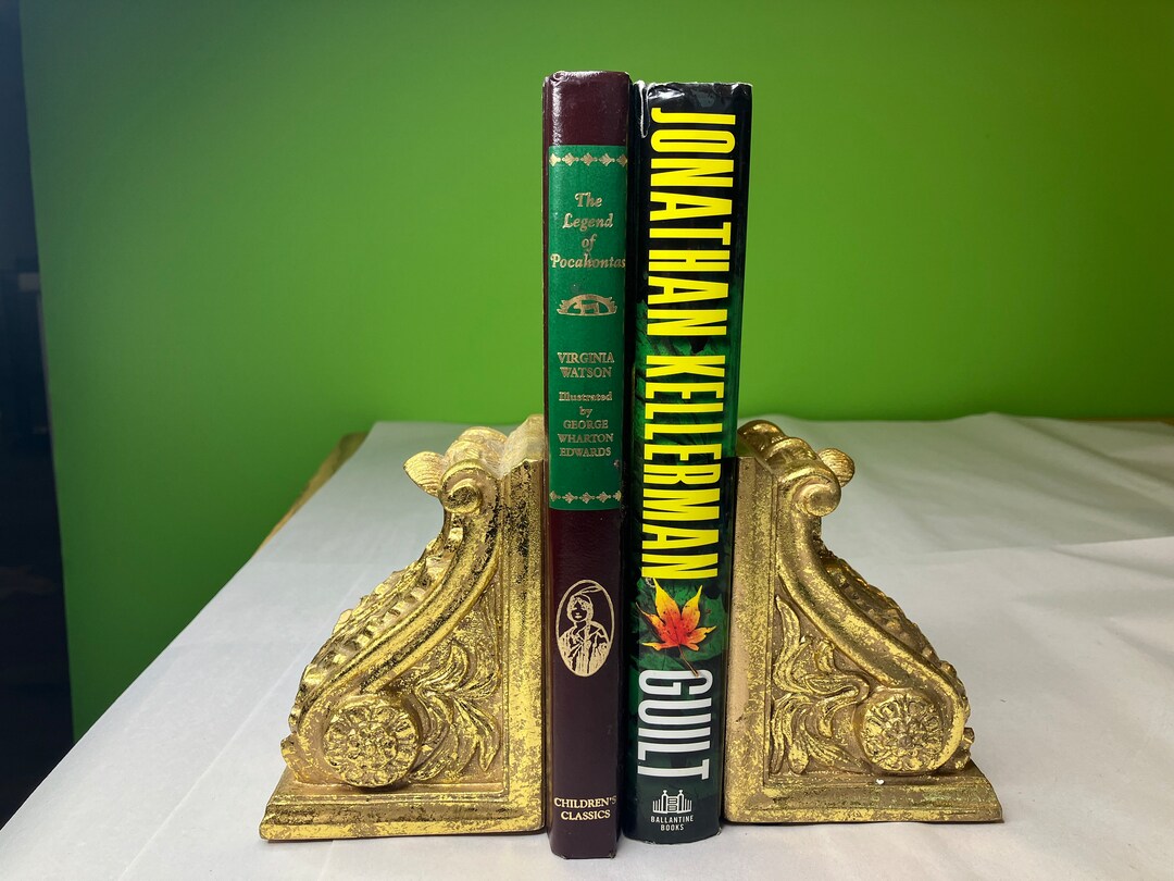 Vintage Bookends Pair Gorgeous Design and Gold Finish Heavy - Etsy