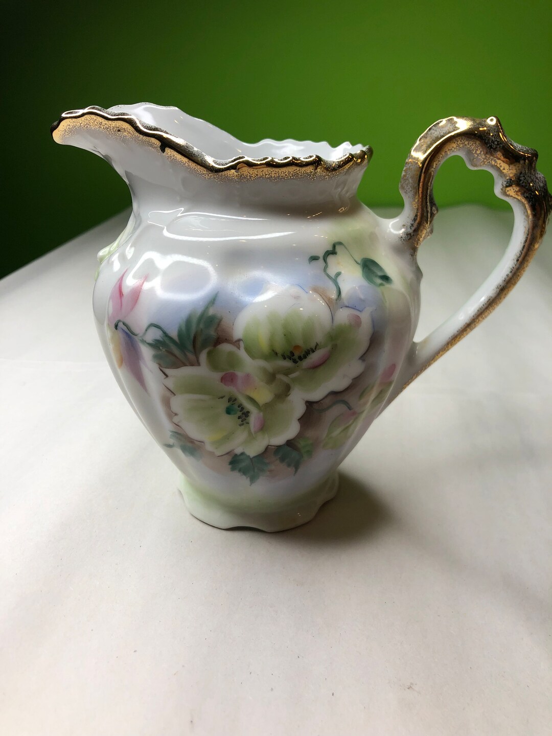 Vintage Lefton Porcelain Hand Painted Pitcher/vase With Pastel Wild ...