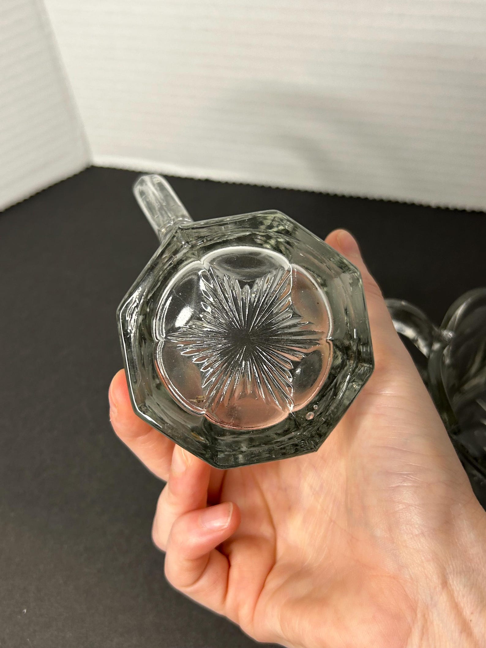 Vintage Octagon Clear Glass Scratch/etched Flower Petal Sugar and ...