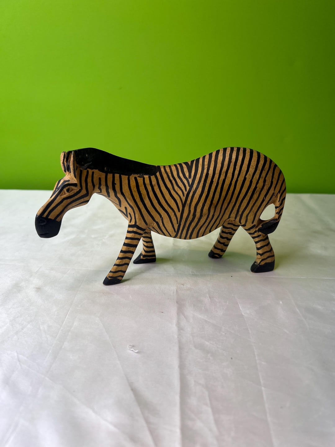 Vintage Possibly African Artisans Carved Wooden Zebra Statue ~ Tan and ...
