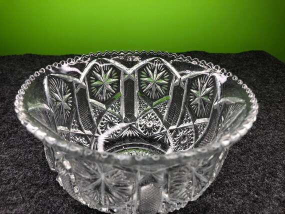 Vintage Heavy Pattern Glass Bowl With Base and Crown Edge With - Etsy