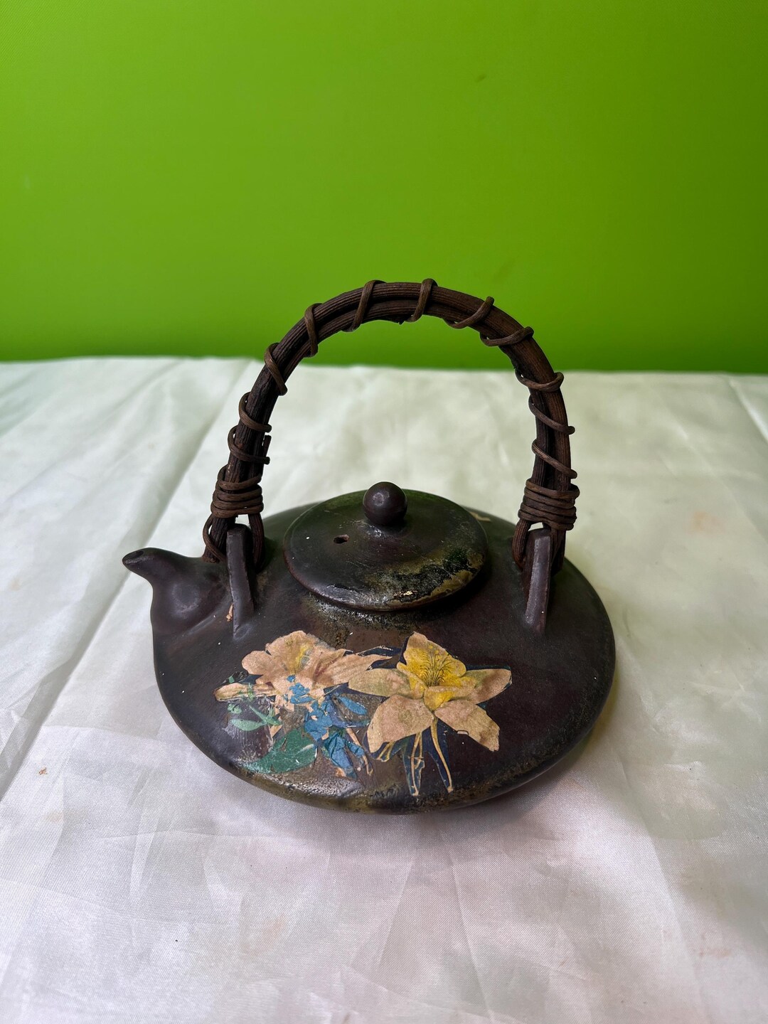 Vintage East Asian Japanese or Chinese Ceramic Teapot With Decoupage ...