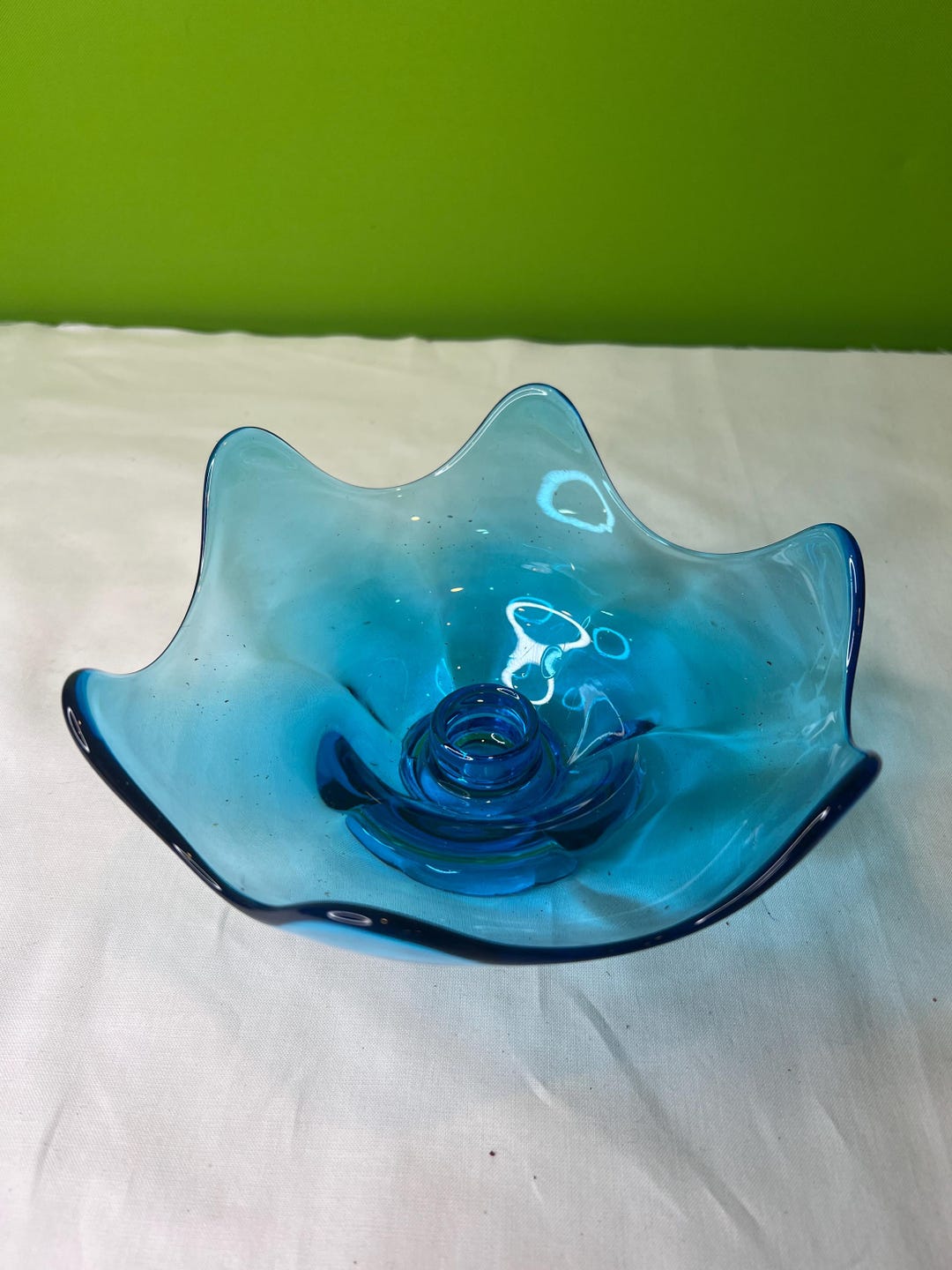 Vintage Viking Sapphire Blue Glass Handkerchief 6 Petal Taper Candle ...