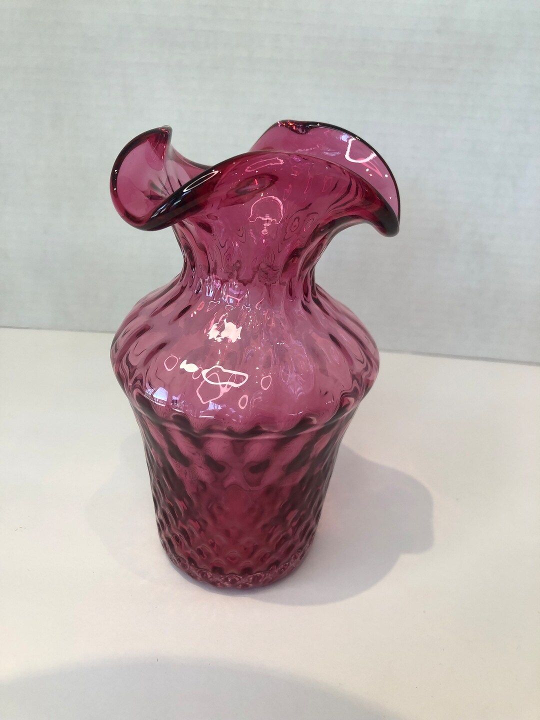 Vintage Cranberry Glass Diamond Quilted Optic Pattern Vase - Etsy