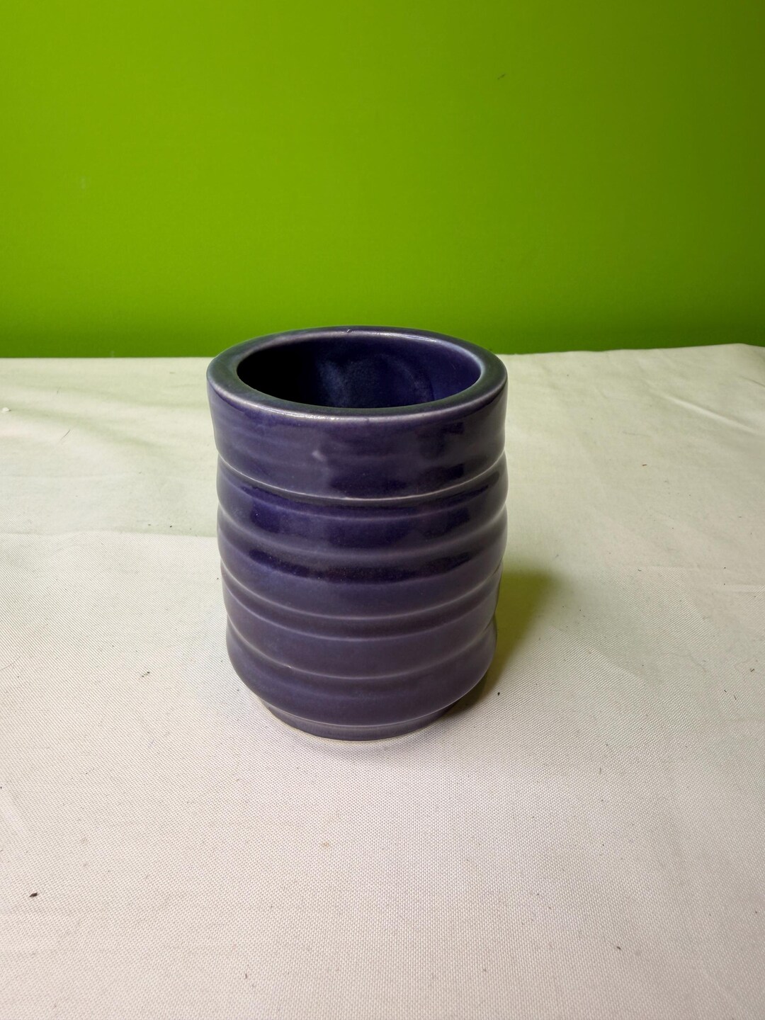 Vintage Hand Made Dark Blue or Purple Ribbed Ceramic Mug/vase/planter ...