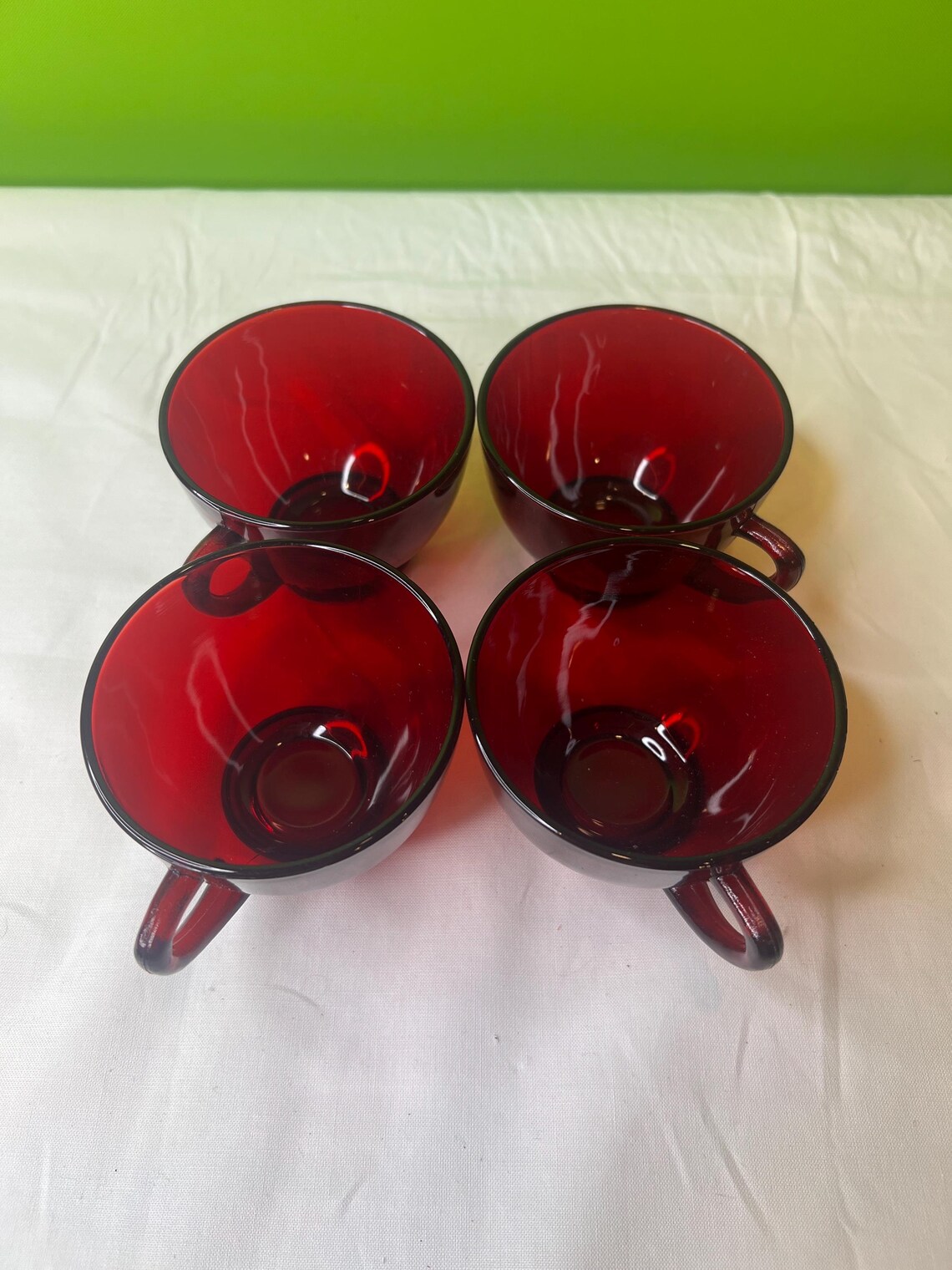 Vintage Ruby Red Depression Glass Set of 4 Coffee Tea Cups - Etsy