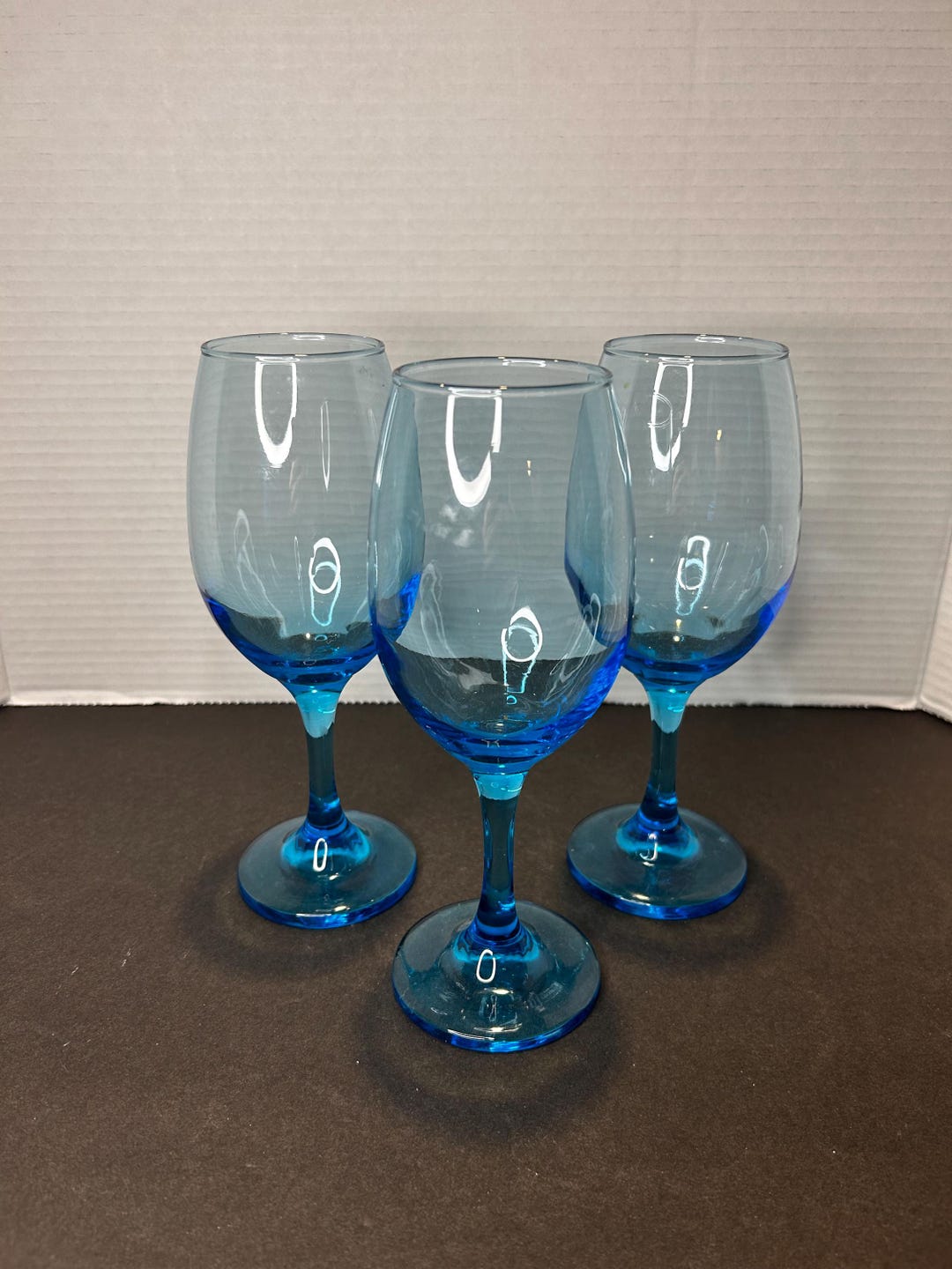 Vintage Set of 3 Tall Stemware Cristar Light Sky Blue Goblet Wine ...
