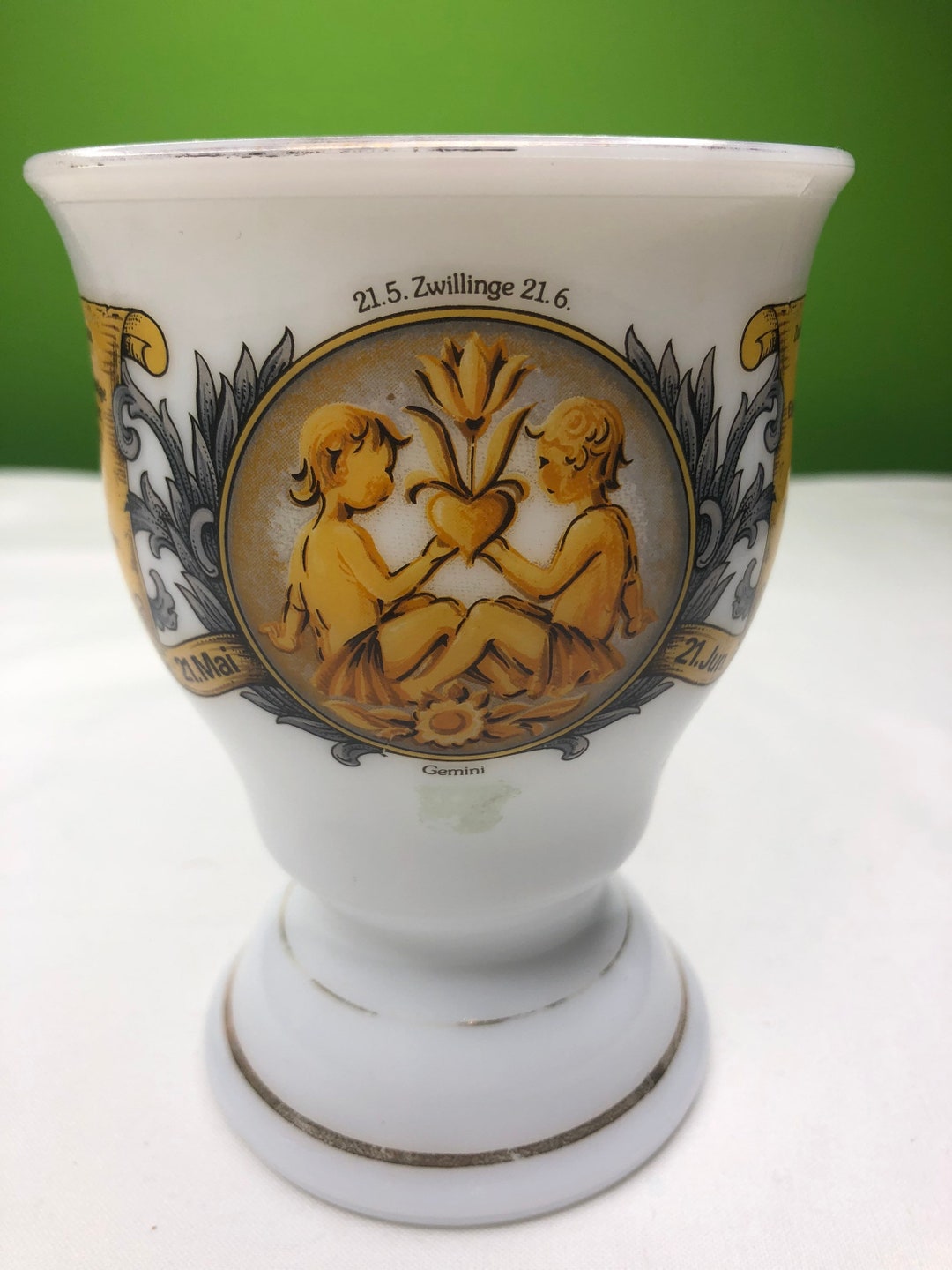 Vintage German Milk Glass Gemini Chalice Goblet With Goldstone Trim and ...