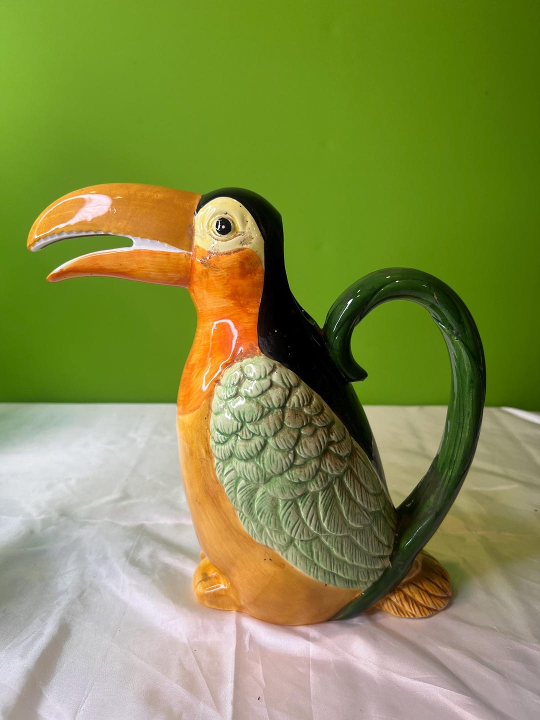 Vintage Toucan Parrot Water Pitcher Figural Ceramic Hand Painted Bird ...