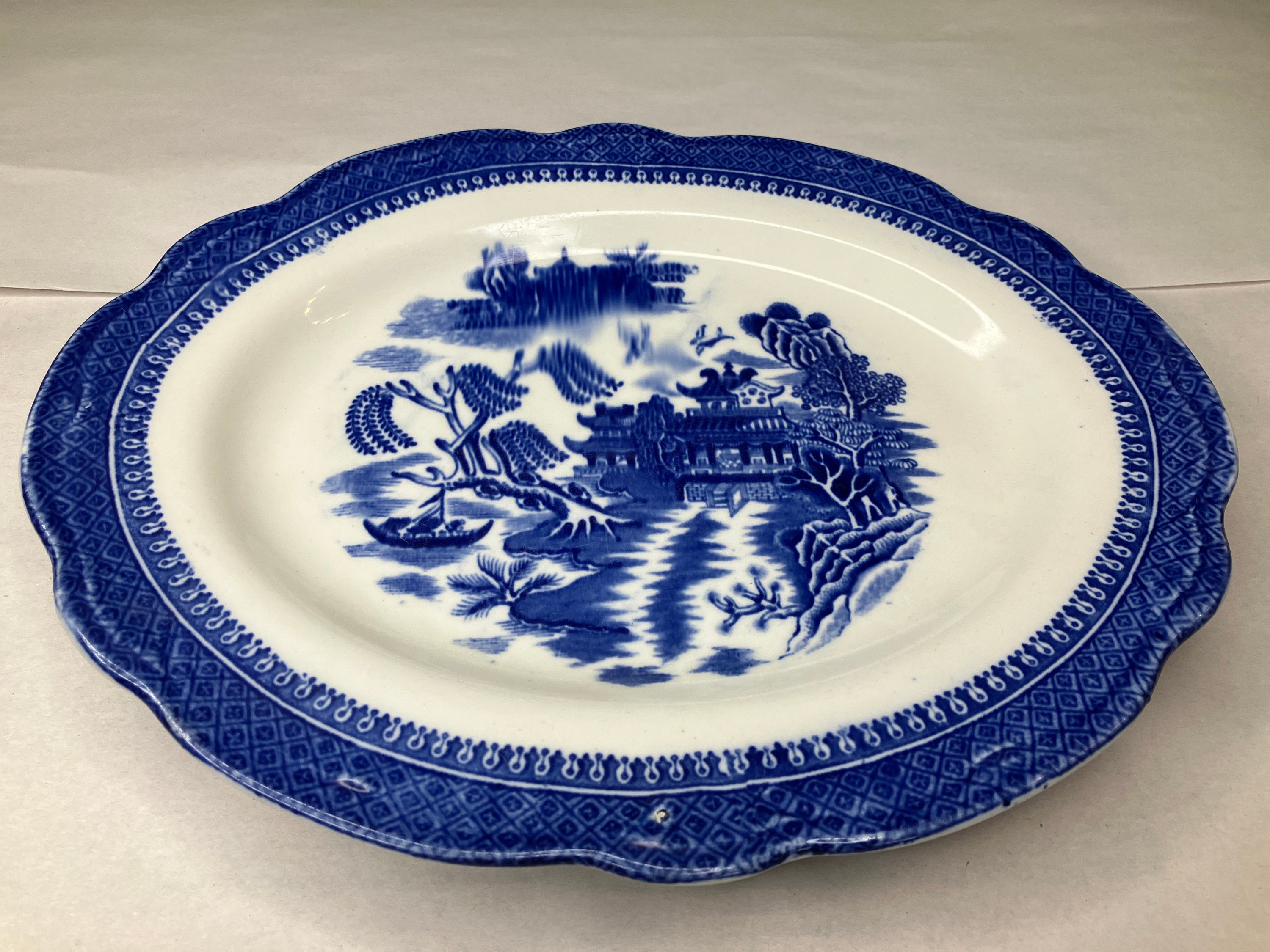 Vintage Blue Willow Pattern Oval Plate From England - Etsy