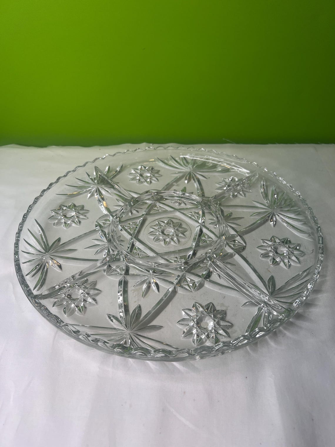 Vintage Large Heavy Glass/crystal Serving Plate With Star Pattern With ...