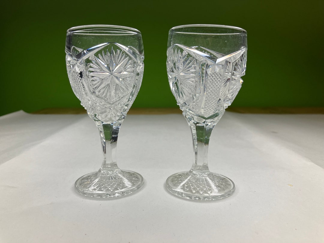 Vintage Imperial Heavy Clear Cut Glass Cordial Glass Set of 2 ...