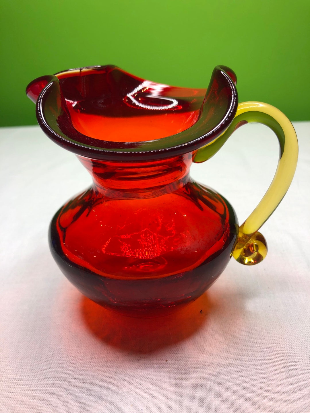 Vintage Ruby Glass Vase Pitcher Heavy Glass With Attached Tangerine ...