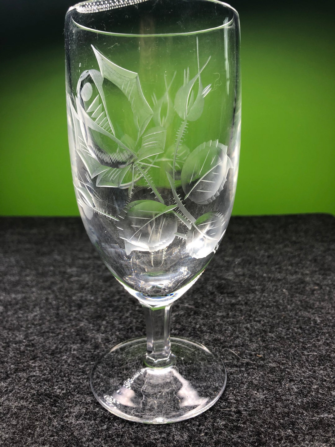 Vintage Heavy Cut Crystal Glass Goblet Wine Water Glass With Cut Etched ...