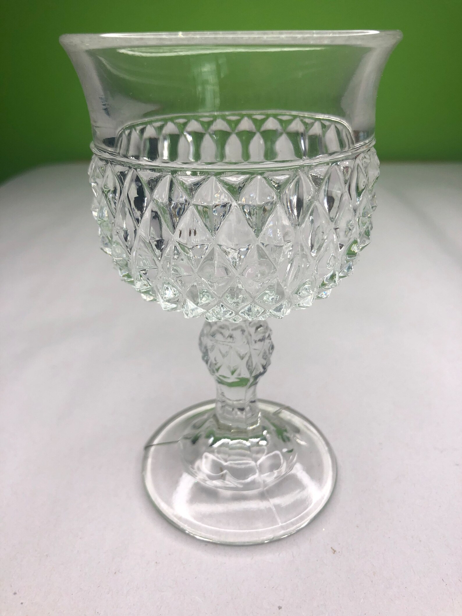 Vintage Indiana Glass Co Diamond Cut Glass Wine Glass Set of 4 With ...