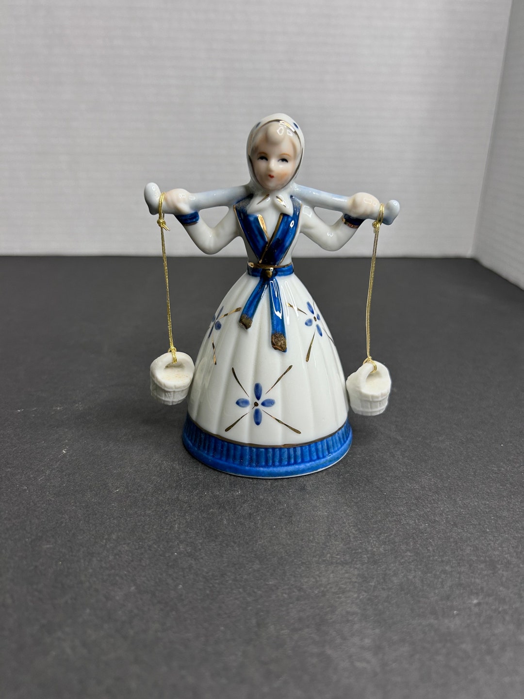 Vintage Porcelain English Bisque Gold Cross Accent Milkmaid Bell With ...