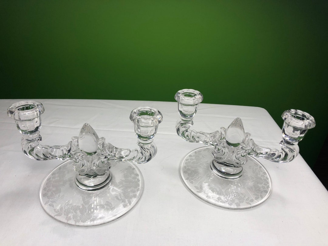 Vintage Heavy Cut Glass Candle Stick Holder With Gorgeous Etch on Base ...