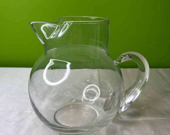 Vintage Clear Glass Hand Blown Pitcher With Attached Handle and Pinched ...